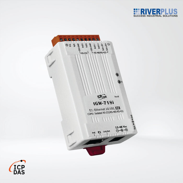 tGW-718i Tiny Modbus/TCP to RTU/ASCII Gateway with PoE and 1-port Isol