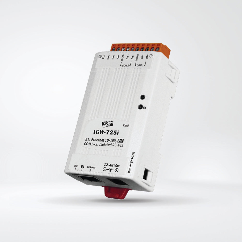 tGW-725i Tiny Modbus/TCP to RTU/ASCII Gateway with PoE and 2-port Isol