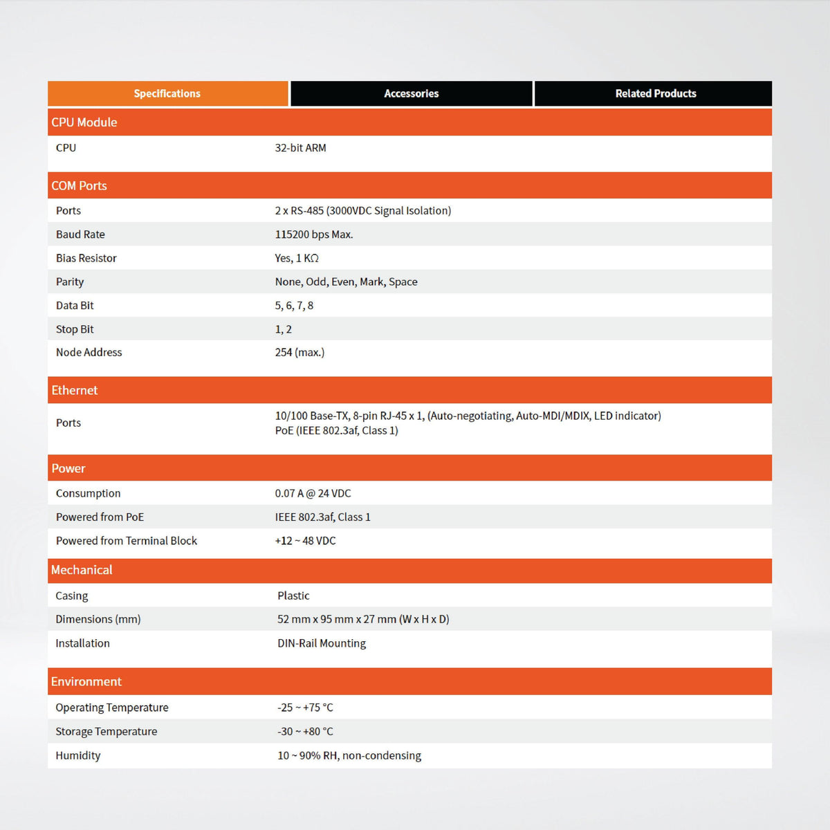 tGW-725i Tiny Modbus/TCP to RTU/ASCII Gateway with PoE and 2-port Isol